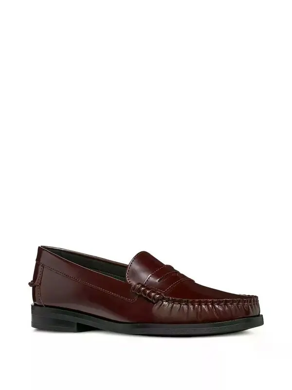 Geox Polished Finish Penny Loafers - Red
