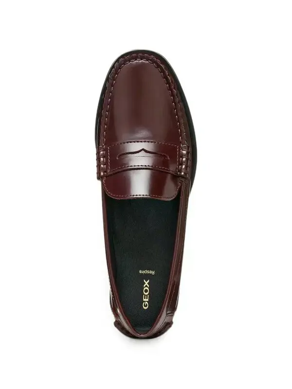 Geox Polished Finish Penny Loafers - Red