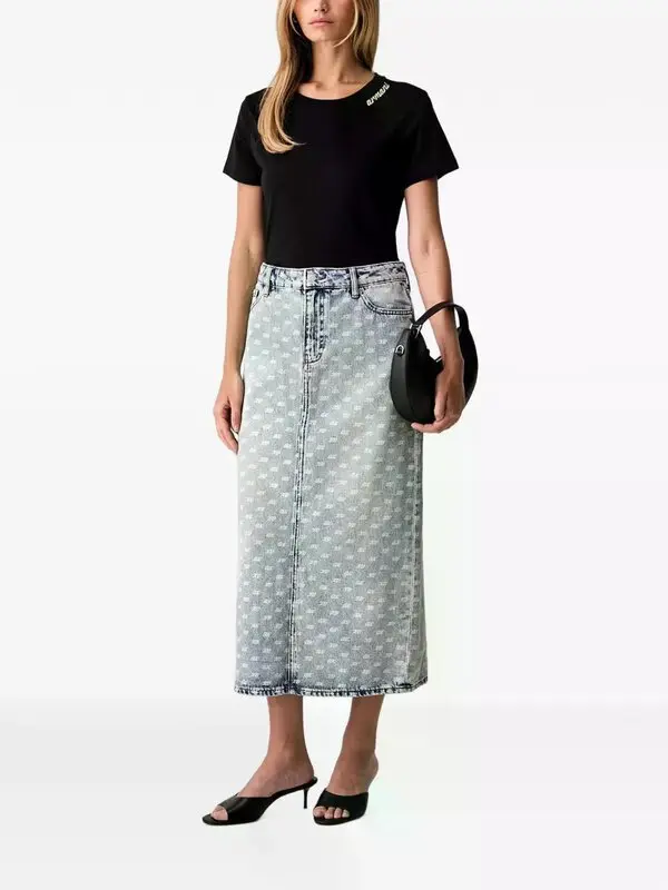 Armani Exchange Monogram-print Denim Midi Skirt