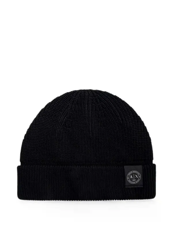 Armani Exchange Logo-patch Waffle-knit Beanie Hat