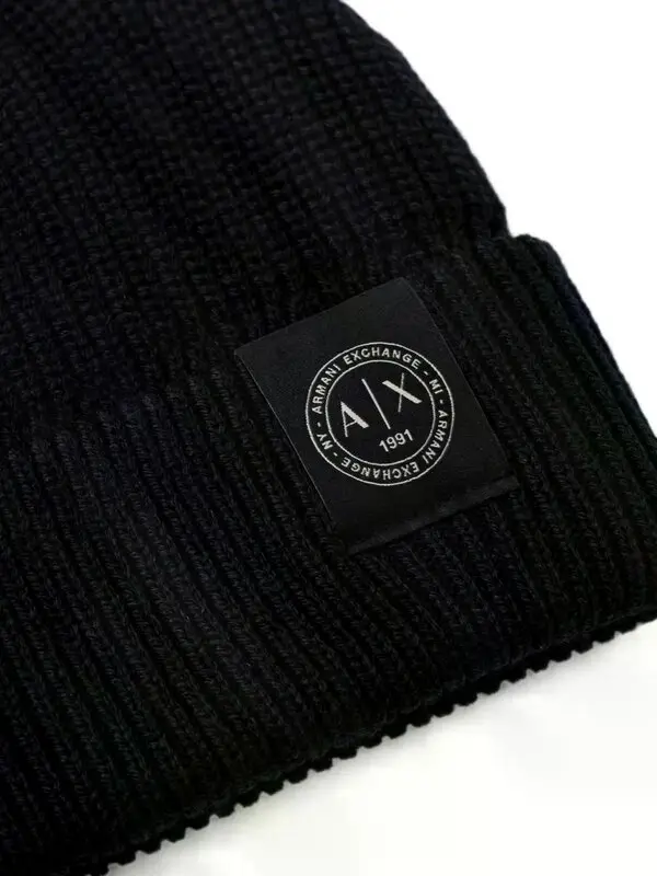 Armani Exchange Logo-patch Waffle-knit Beanie Hat