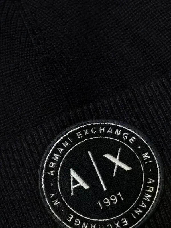 Armani Exchange Logo-patch Ribbed-knit Beanie Hat