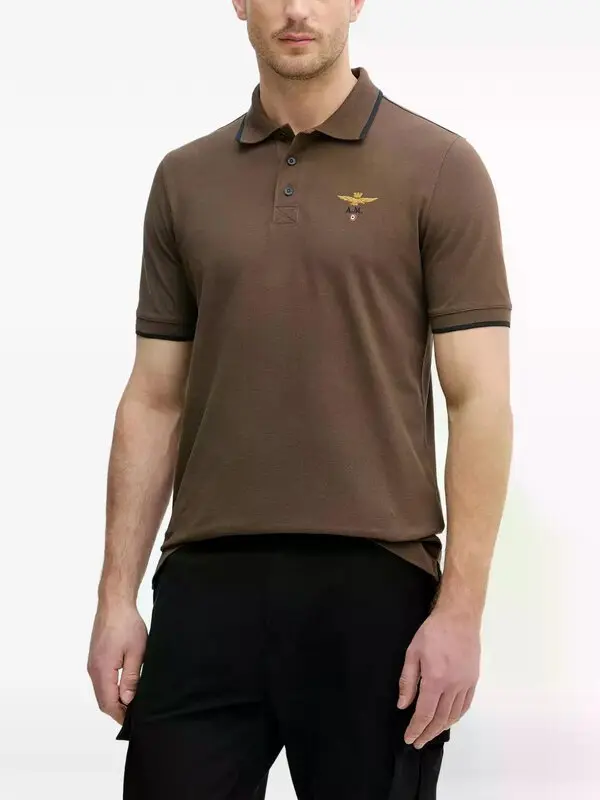 AERONAUTICA MILITARE Logo-embroidered Polo Shirt - Brown