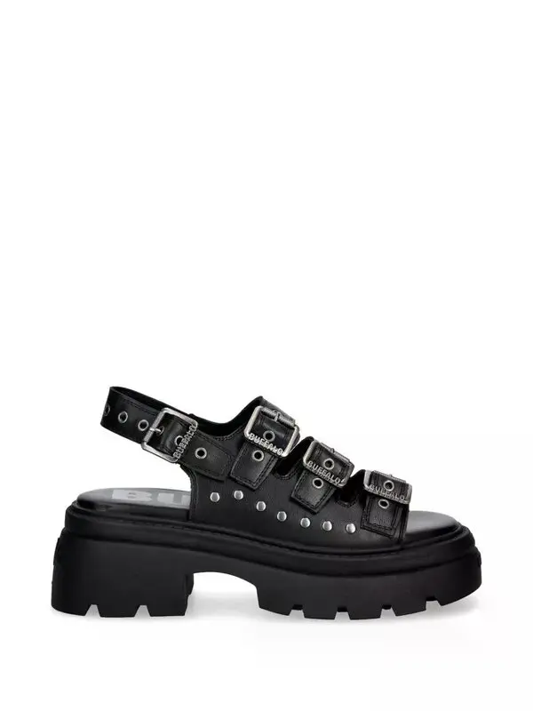 BUFFALO Vega Athena Buckle Eyelet-embellished Platform Sandals - Black