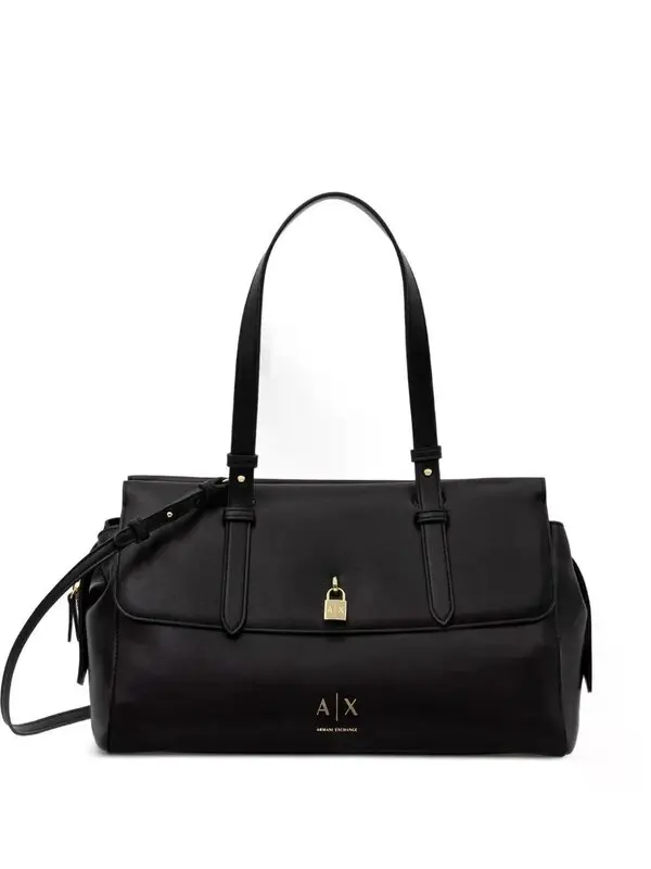 Armani Exchange Logo-print Padlock-detail Tote Bag - Black