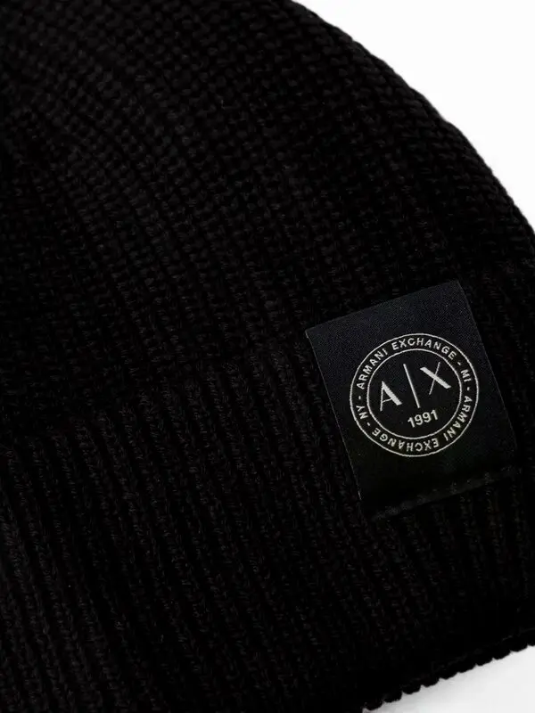 Armani Exchange Logo-patch Ribbed Beanie Hat