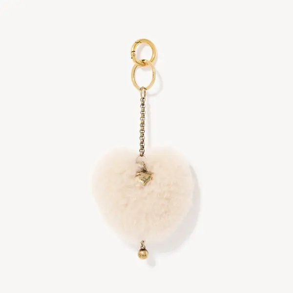 Chloé Symbols Heart Shearling & Mini Heart Key Ring Bag Charm In Brass