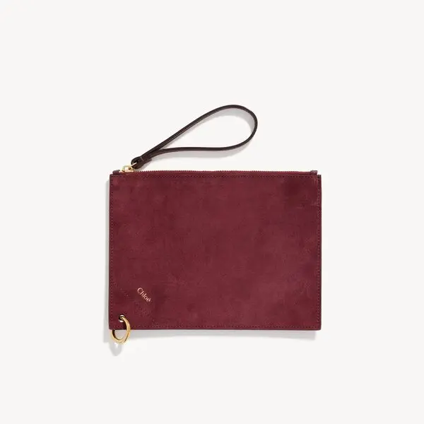 Chloé Spin Zipped Pouch In Suede & Soft Leather - Burnt Red