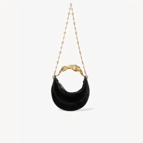 Chloé Small Chain Horse Shoulder Bag In Velvet - Black