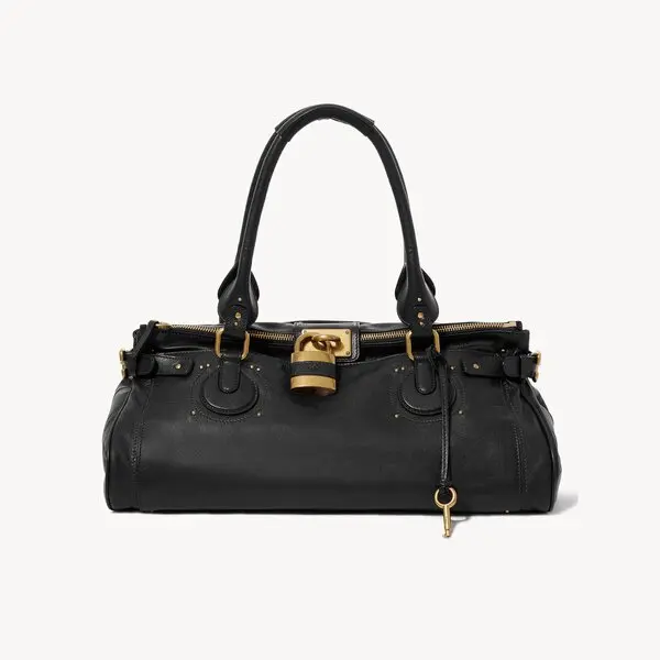 Chloé Xl Paddington Weekender Bag In Grained Leather - Black
