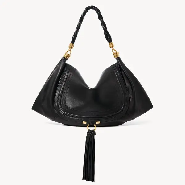 Chloé Large Marcie Foulard Hobo Bag In Soft Leather - Black