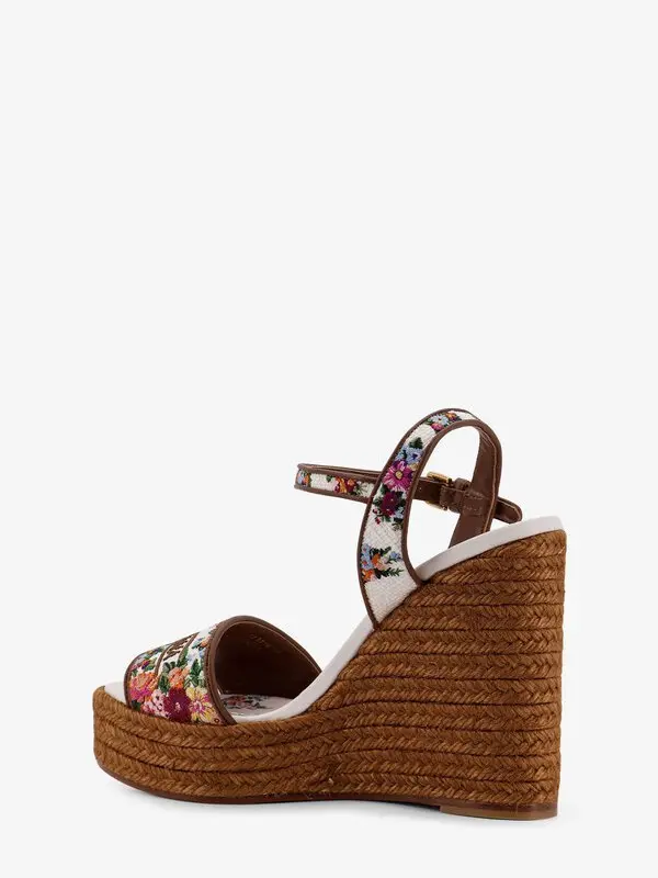 Dolce & Gabbana Floral Embroidered Raffia Wedge Sandals