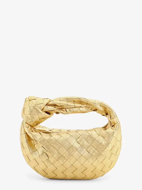 Bottega Veneta Mini Jodie Leather Handbag With A Foggy Mirror Effect Braided Motif - Gold