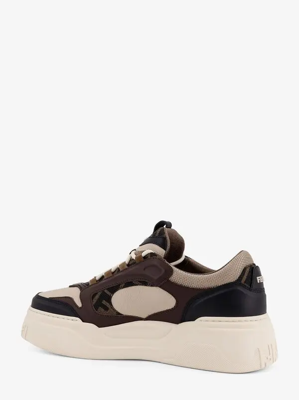 Fendi Force Leather Sneakers With Jacquard Ff Fabric Inserts