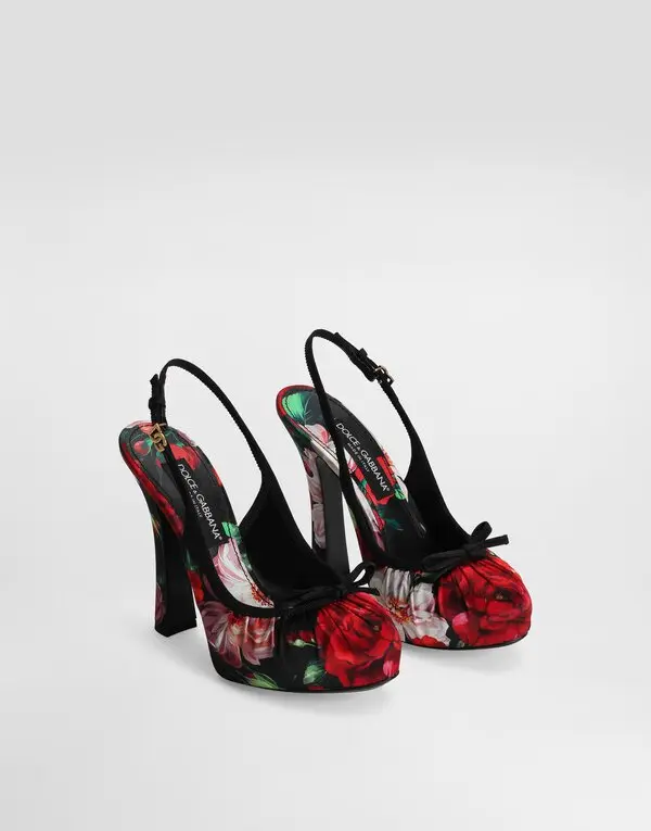 Dolce & Gabbana Printed Satin Slingback Platform Heels