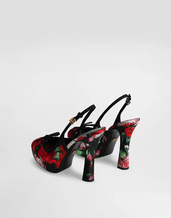 Dolce & Gabbana Printed Satin Slingback Platform Heels