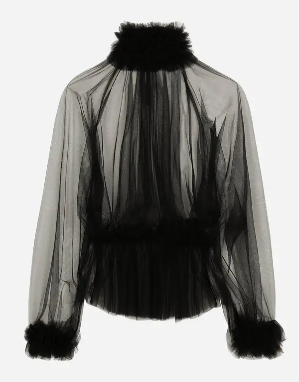 Dolce & Gabbana Devoré Satin Dg Logo Shirt - Black