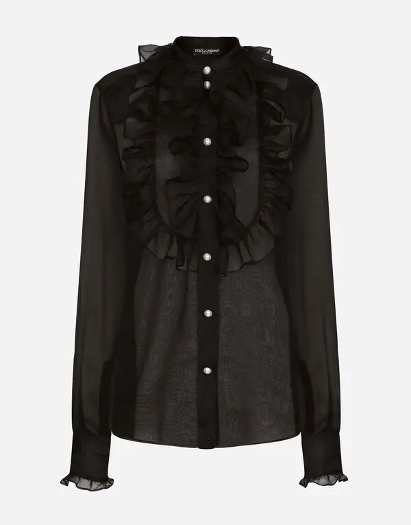Dolce & Gabbana Devoré Satin Dg Logo Shirt - Black