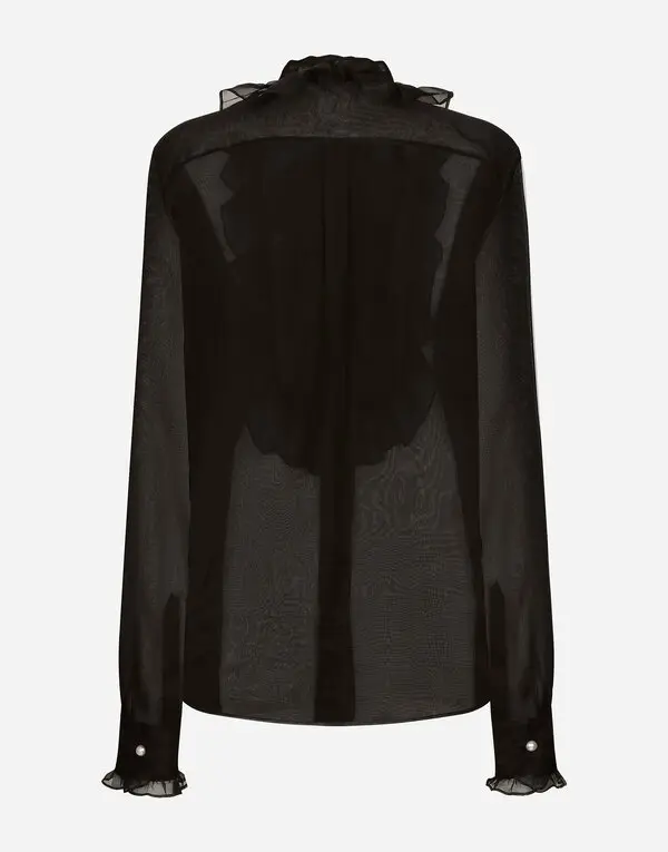 Dolce & Gabbana Devoré Satin Dg Logo Shirt - Black