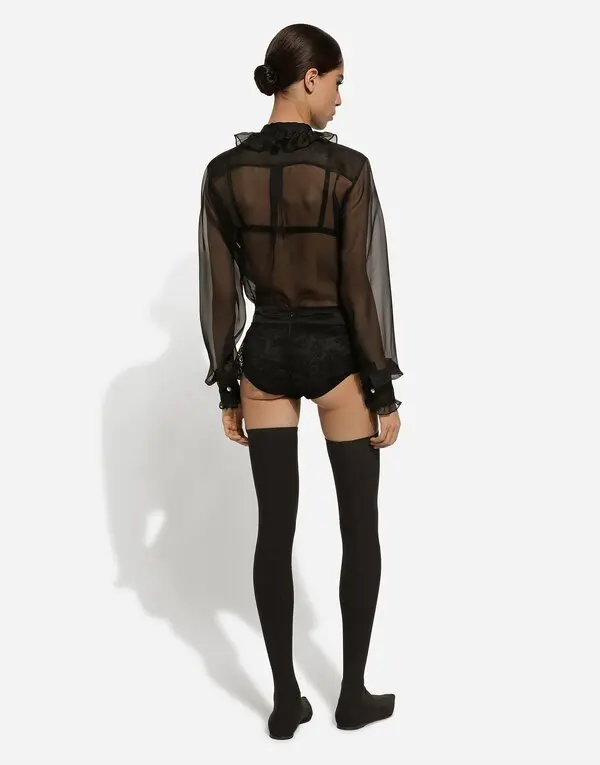 Dolce & Gabbana Devoré Satin Dg Logo Shirt - Black
