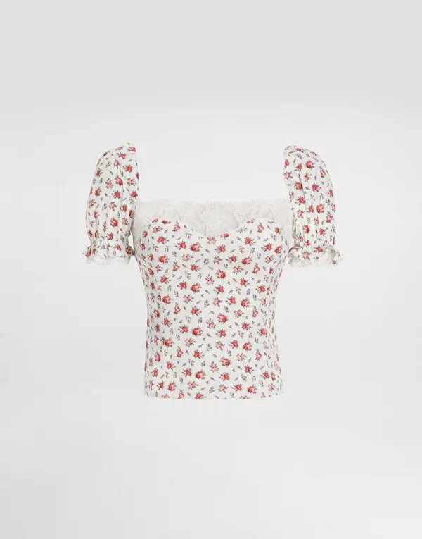 Dolce & Gabbana Rose-print Charmeuse Top - Multicolor