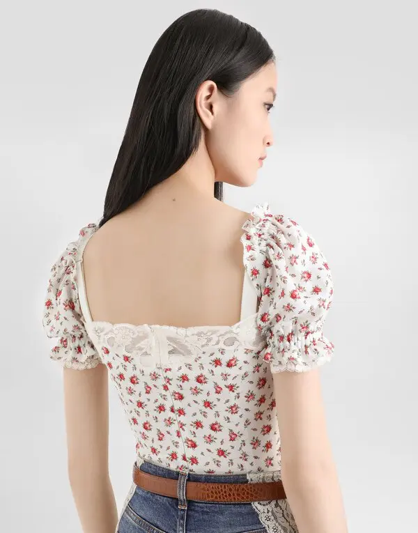 Dolce & Gabbana Rose-print Charmeuse Top - Multicolor