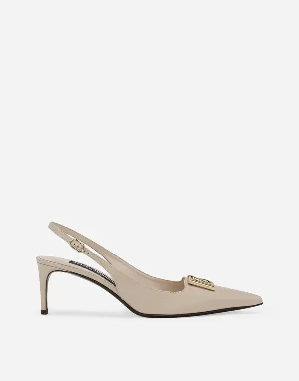 Dolce & Gabbana Polished Calfskin Slingback Pumps With Dg Logo Detail - Beige