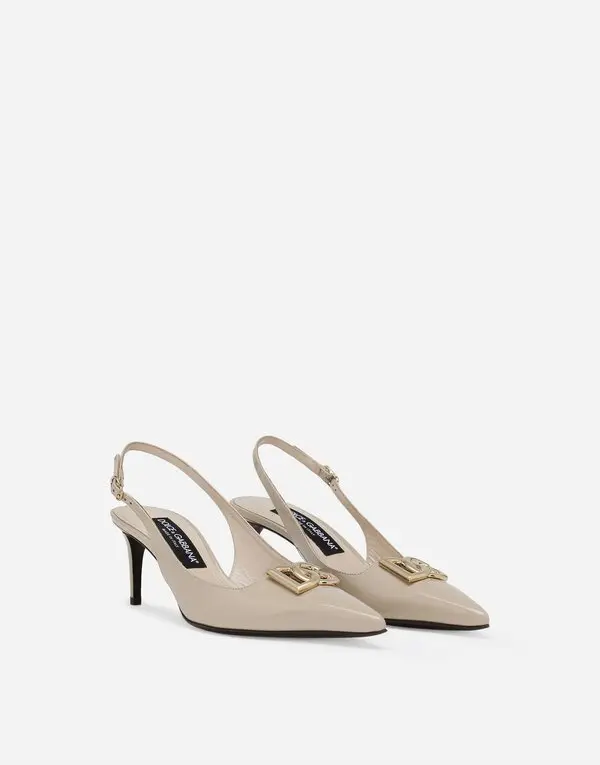 Dolce & Gabbana Polished Calfskin Slingback Pumps With Dg Logo Detail - Beige
