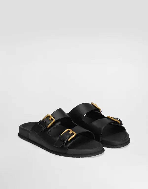 Dolce & Gabbana Calfskin Sliders - Black