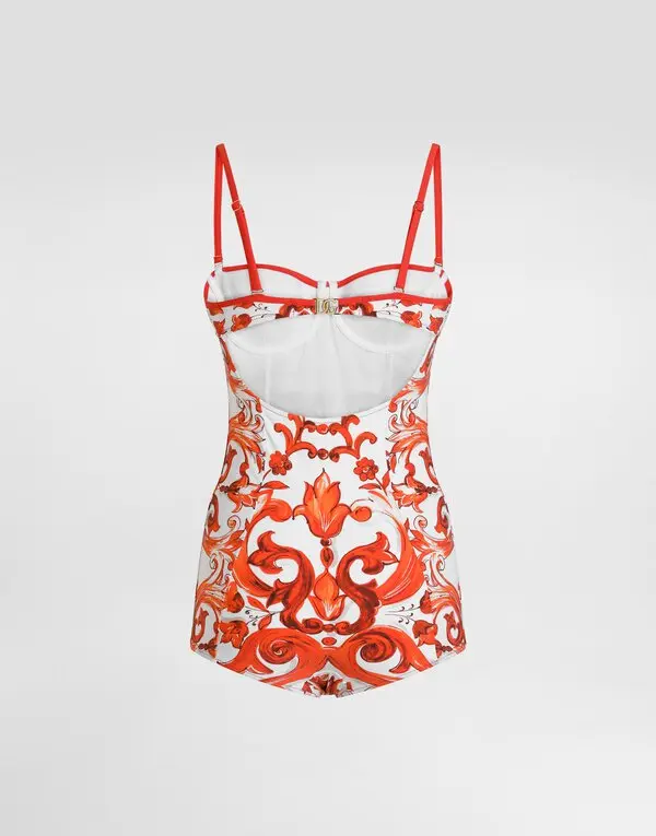 Dolce & Gabbana Majolica-print Balconette One-piece Swimsuit