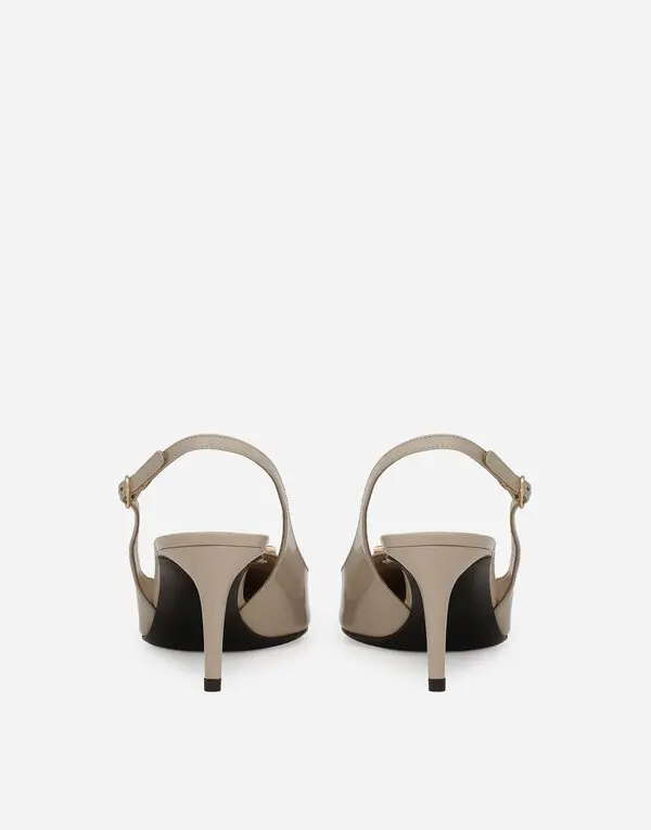Dolce & Gabbana Polished Calfskin Slingback Pumps With Dg Logo Detail - Beige