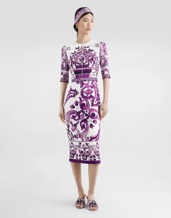 Dolce & Gabbana Majolica-print Charmeuse Dress Dresses