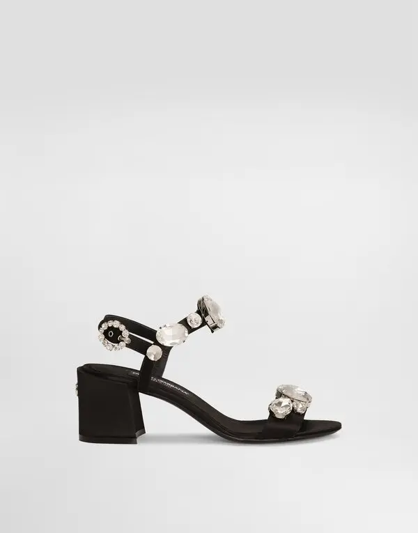 Dolce & Gabbana Satin Sandals With Gemstone Embellisht Sandals And Wedges Multi-colored - Black