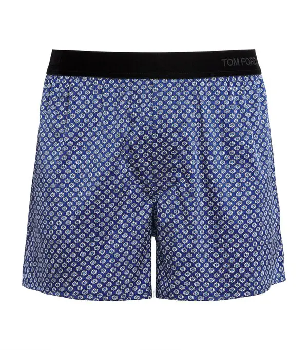 TOM FORD Stretch-silk Printed Boxer Shorts - Blue