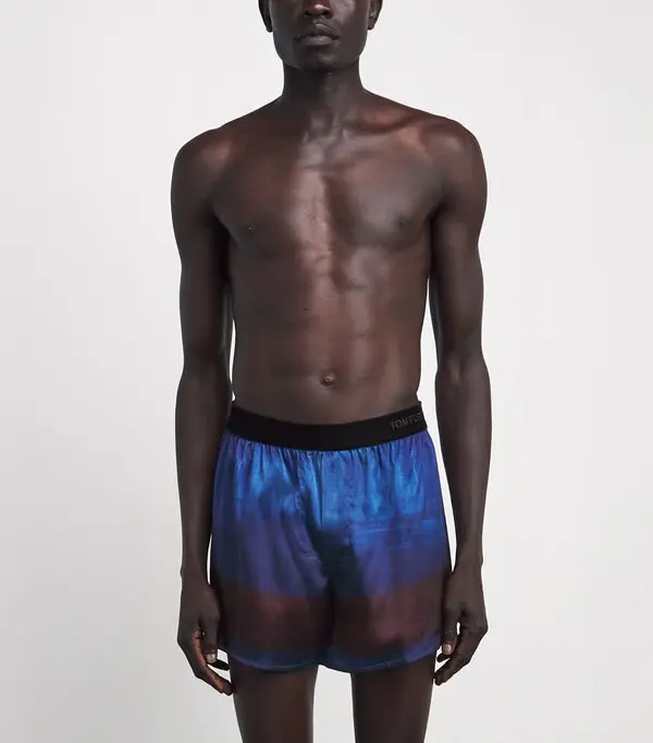 TOM FORD Stretch-silk Printed Boxer Shorts - Navy