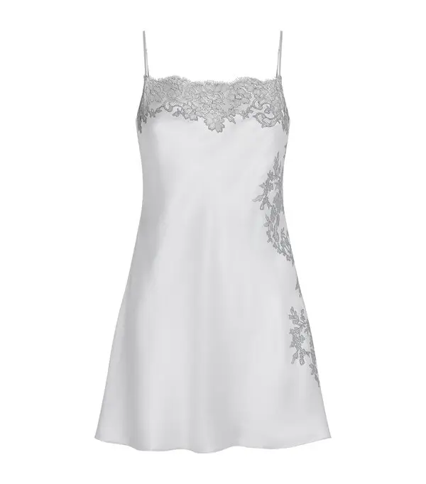 Carine Gilson Silk Lace Short Nightdress - Silver