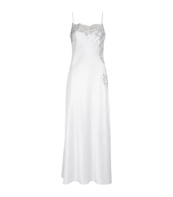 Carine Gilson Silk Lace Maxi Nightdress - Silver