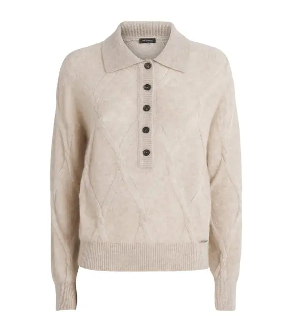 Kiton Cashmere-silk Pointelle-knit Polo Shirt