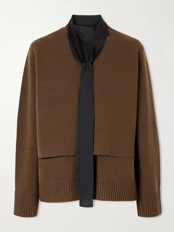 Sacai Scarf-detailed Wool Cardigan - Brown