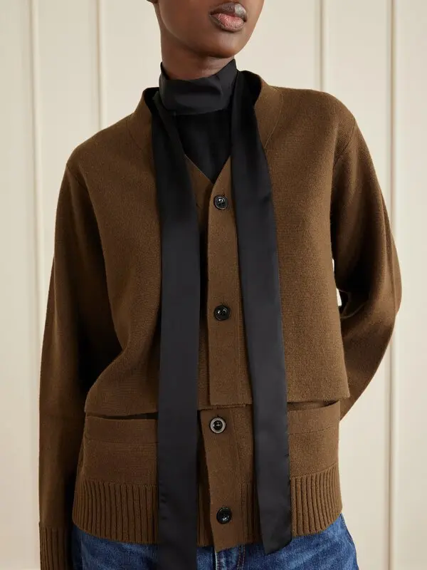 Sacai Scarf-detailed Wool Cardigan