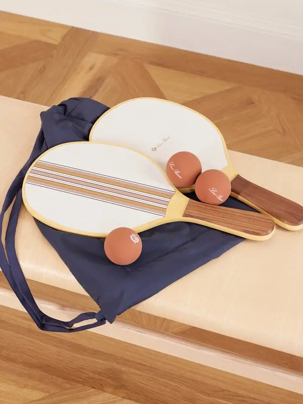 Loro Piana The Suitcase Stripe Wood And Leather Paddleball Set - Neutrals
