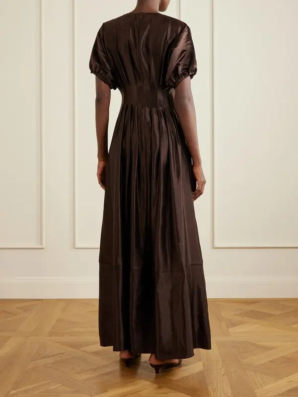 JOSEPH Nova Gathered Linen And Silk-blend Maxi Dress - Brown