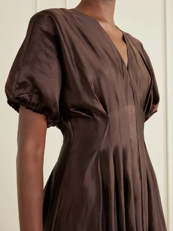 JOSEPH Nova Gathered Linen And Silk-blend Maxi Dress - Brown