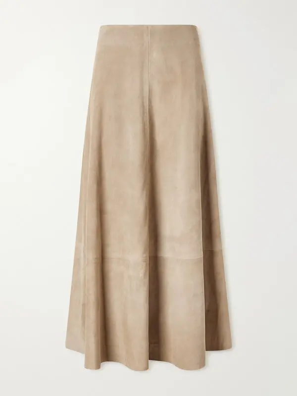 ST. AGNI Paneled Suede Midi Skirt - Neutrals