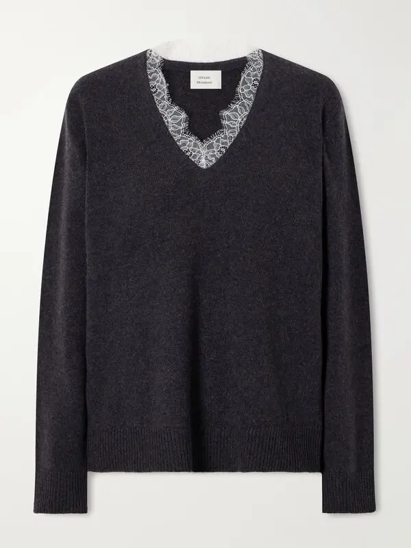 Loulou De Saison Leyla Lace-trimmed Cashmere Sweater - Gray