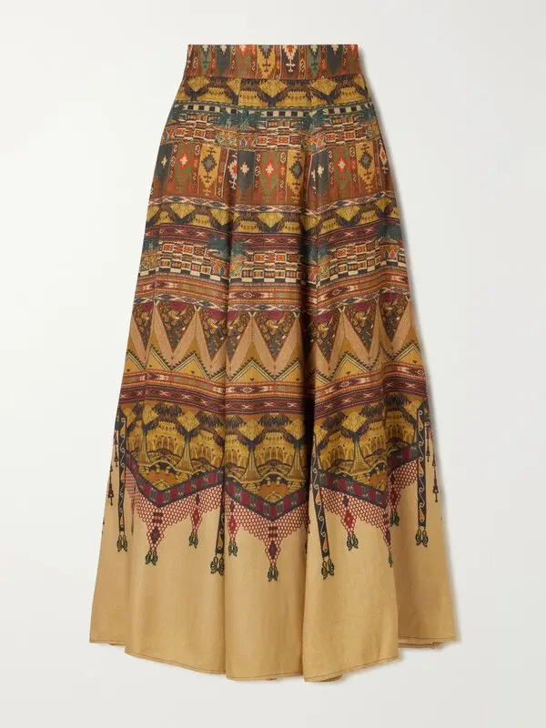 EMPORIO SIRENUSE Kendal Desert Printed Woven Silk-blend Maxi Skirt - Brown