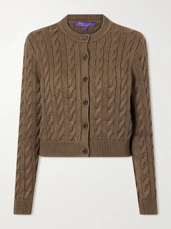 Ralph Lauren Cable-knit Stretch-silk Cardigan - Brown