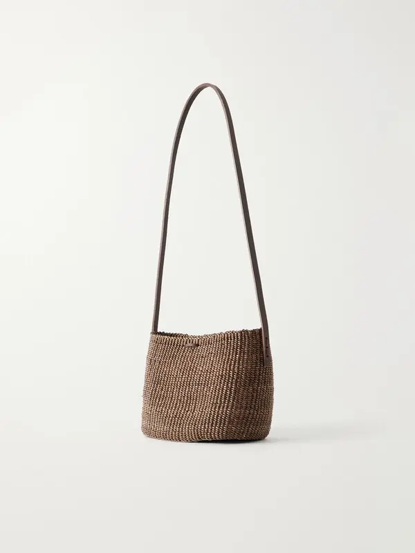 Muuñ Nina Leather-trimmed Raffia Shoulder Bag