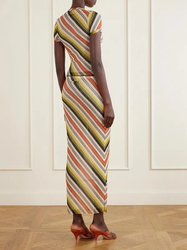 JEAN PAUL GAULTIER Retro Stripe Printed Mesh Maxi Skirt