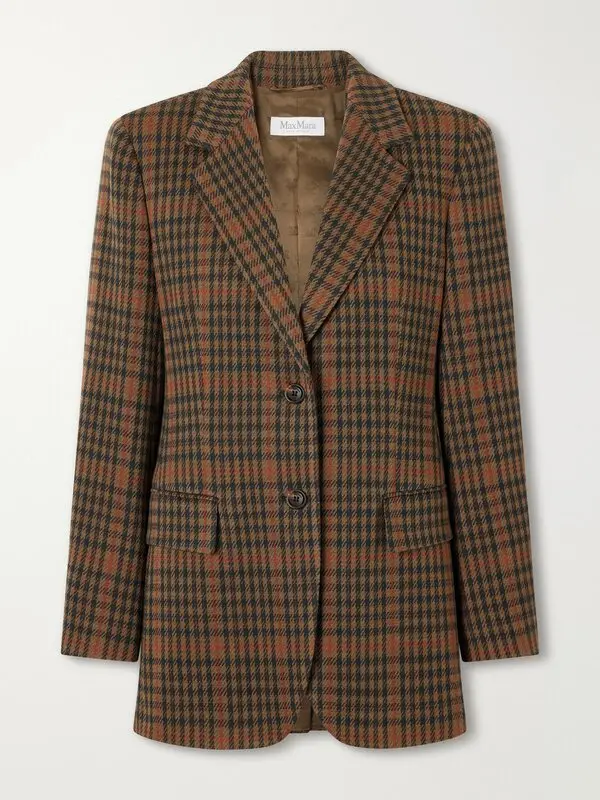 Max Mara Mxmgalgosce Houndstooth Wool And Cotton-blend Blazer - Brown